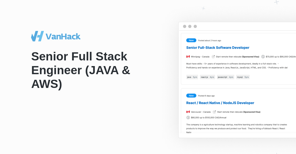 Senior Full Stack Engineer (JAVA & AWS) - VanHack
